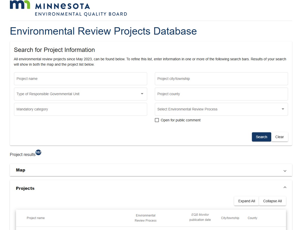 Environmental Review Data | Minnesota Environmental Quality Board